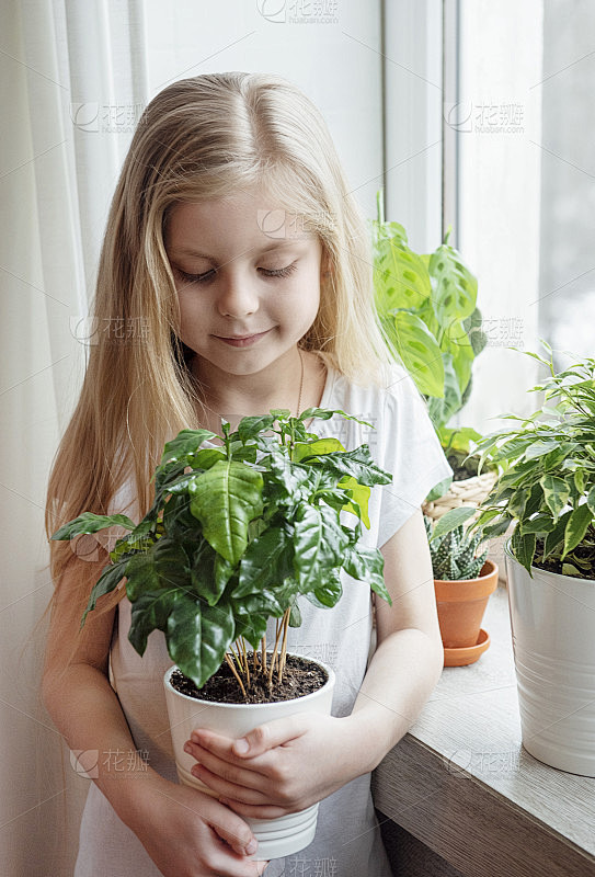 小女孩照顾室内植物 5157
