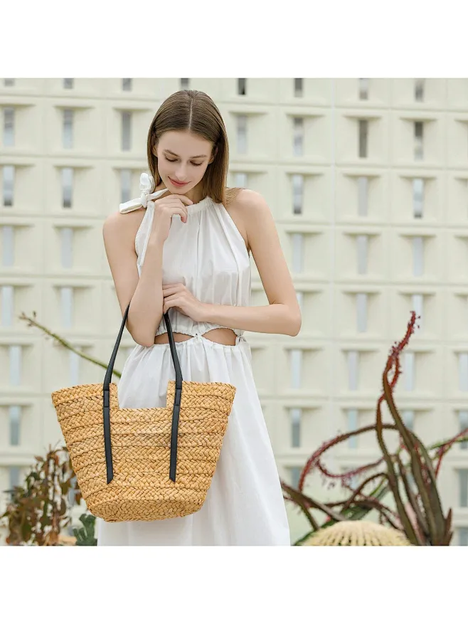 Large Handmade Straw Purses For Women, Summer Beach Natural Weaving ...