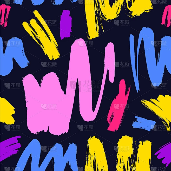 无缝模式的彩色笔画在黑色的背景。素材-花瓣网