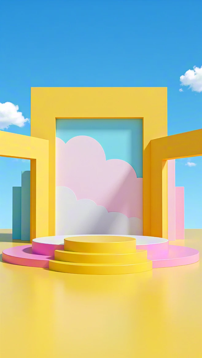 马卡龙色背景 展台 底座 几何场景 撞色场景 几何背景 撞色背景 -花瓣网