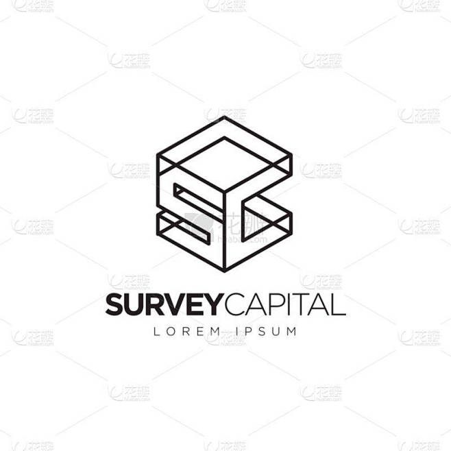 简单的清洁线立方体初始字母 sc 标志符号