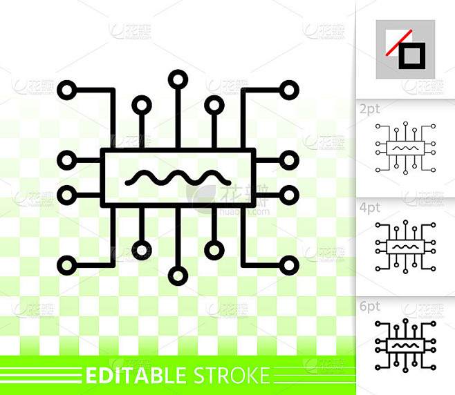 Microchip circuit simple black line vector icon