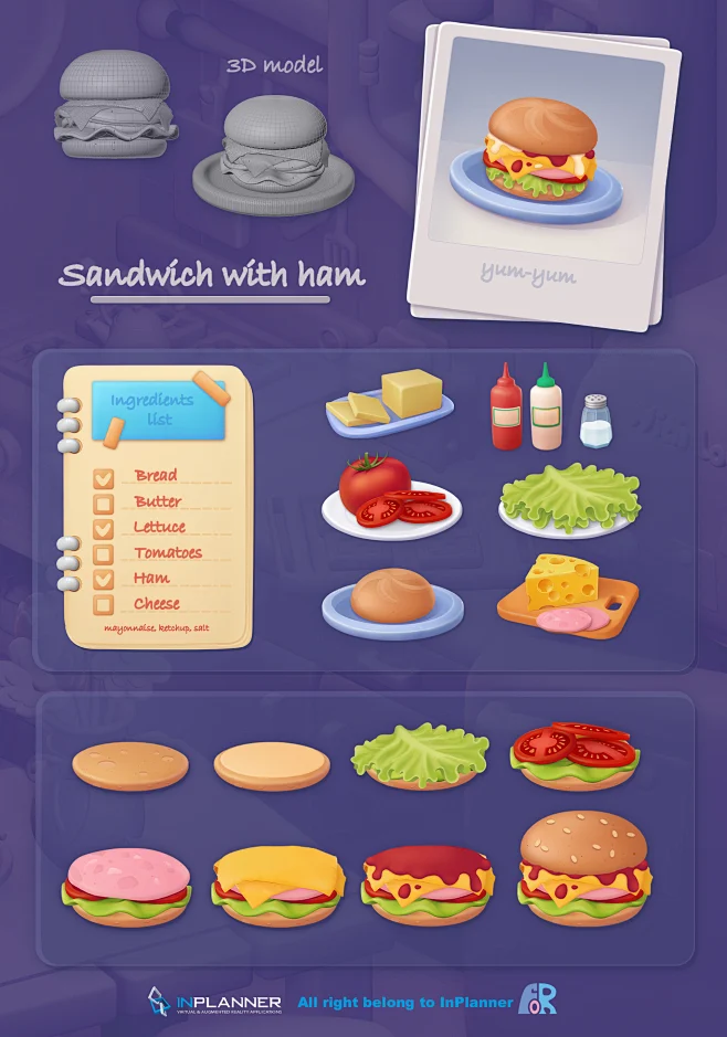 Pizza hamburguer Pasta desert 2D art cooking kitchen 3D cartoon Digital ...