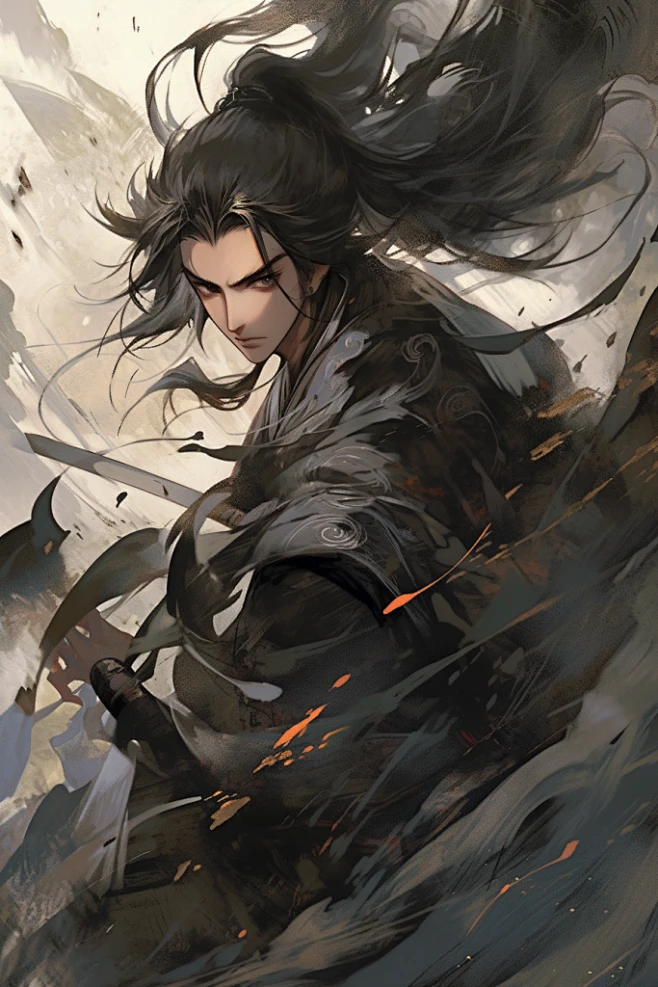 古风少年水墨武侠剑客插画-花瓣网