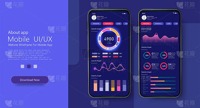 Mobile app infographic template with modern design素材-花瓣网