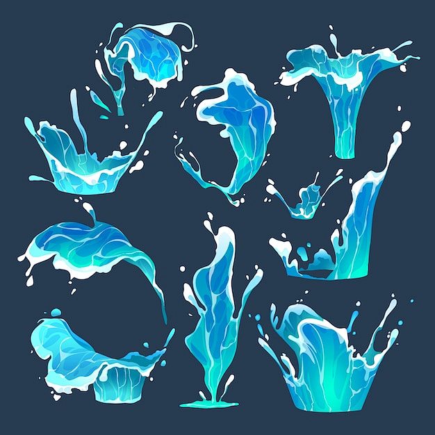 Collection of cartoon water splashes Free Vector