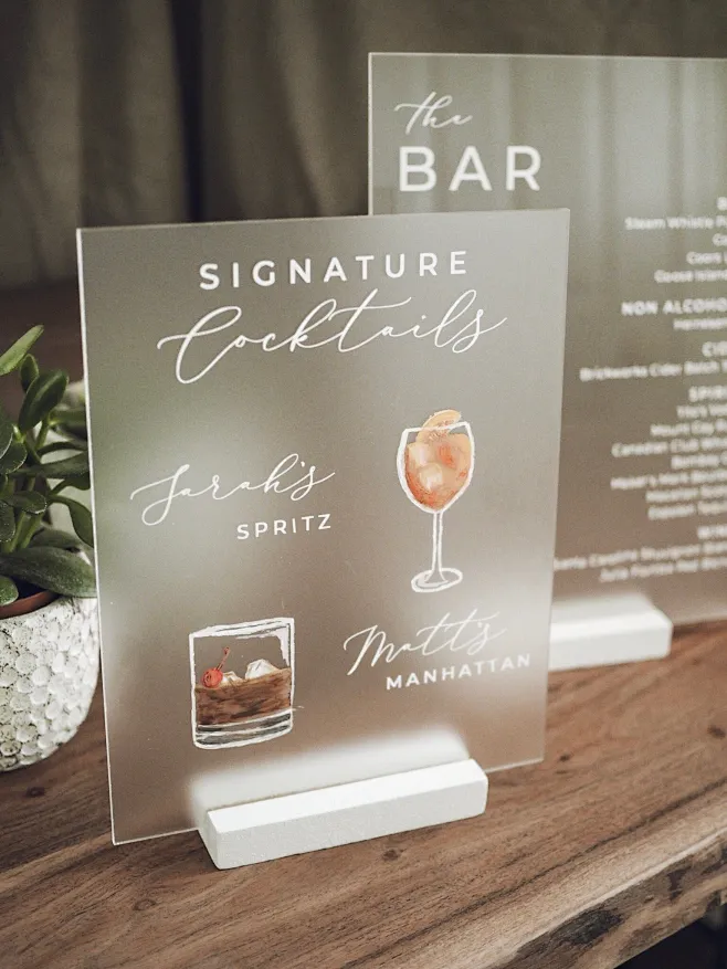 Signature Cocktails Sign with Hand Painted Drinks | Acrylic Bar Sign ...