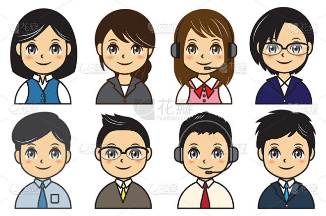 图标集,人群,侧面像,办公室职员,商务,女人,顾客,电话工作者,客户服务代表,人的脸部