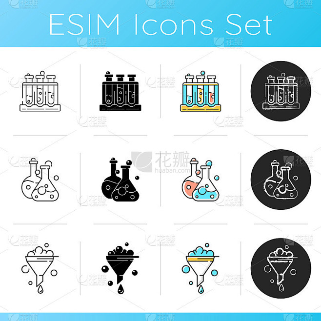 Lab equipment icons set