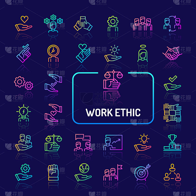 Work Ethics Gradient Line Icon Set (EPS 10)